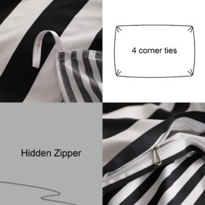 NTBAY 2 Pieces Duvet Cover Set Twin Size for Kids, Reversible Zipper Comforter Cover with 4 Corner Ties and 1 Pillow Sham, Soft Brushed Microfiber Duvet Cover Set with Black and White Stripe Printed