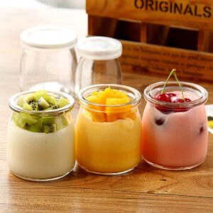 KAMOTA Glass Jars, 40 PACK 6 oz Clear Yogurt Jars With PE Lids, Glass Pudding Jars Yogurt Jars Ideal for Jam, Honey, Wedding Favors, Shower Favors(200ml)