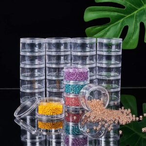 BENECREAT 15G/15ML Stackable Round Plastic Containers 5 Column(5 Layer/Column) Bead Storage Jars for Seed Beads, Nail Art Glitters, Diamond Drills