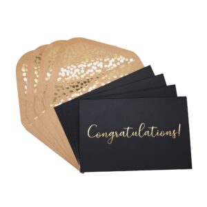 50 Pack Congratulations Card – Elegant Greeting Cards With ‘’Congratulations’’ Embossed In Gold Foil Letters – For Engagement, Graduation, Wedding - 52 Kraft Envelopes Included - 4" x 6" (Black)