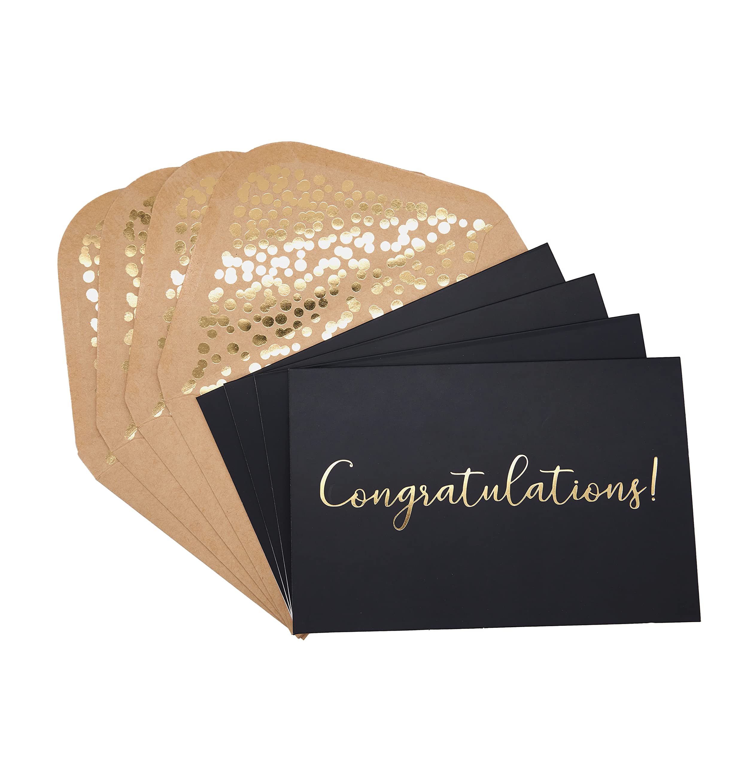 50 Pack Congratulations Card – Elegant Greeting Cards With ‘’Congratulations’’ Embossed In Gold Foil Letters – For Engagement, Graduation, Wedding - 52 Kraft Envelopes Included - 4" x 6" (Black)