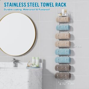 Wall Mount Metal Wire Towel Storage Shelf Organizer Rack Holder with 9 Compartments, Shelves for Bathroom Towels Towel Rack Holder Wall Mount Towel Holder Towel Rack Towel Rack Organizer White