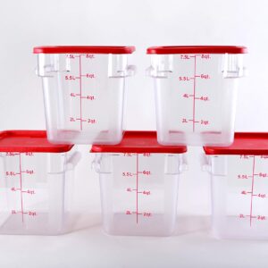 Hakka 8 Qt Commercial Grade Square Food Storage Containers With Lids,Polycarbonate,Clear - Case of 5