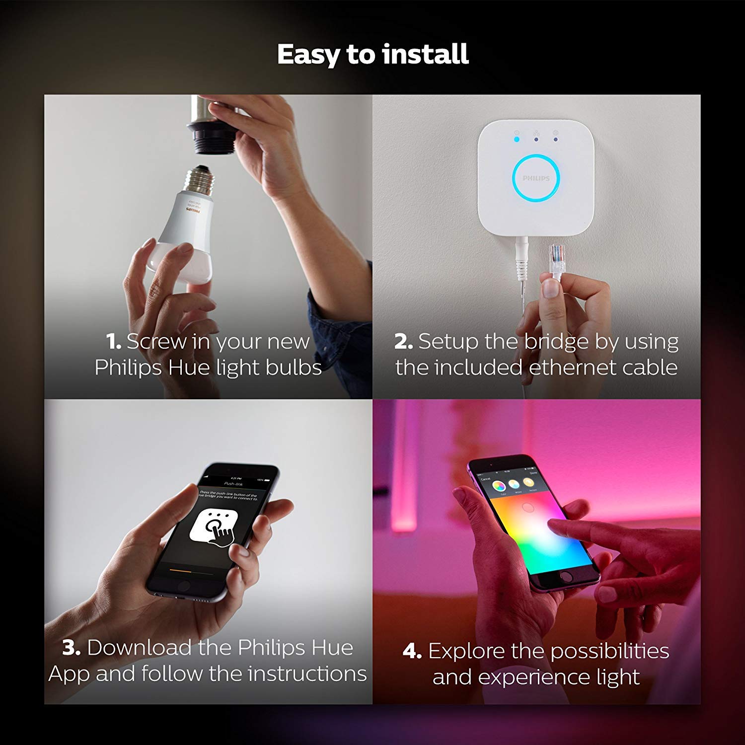 Philips Hue White LED Smart Light Bulb Starter Kit, 3 A19 Smart Bulbs & 1 Hue Hub, (Works with Alexa, Apple HomeKit, and Google Assistant)