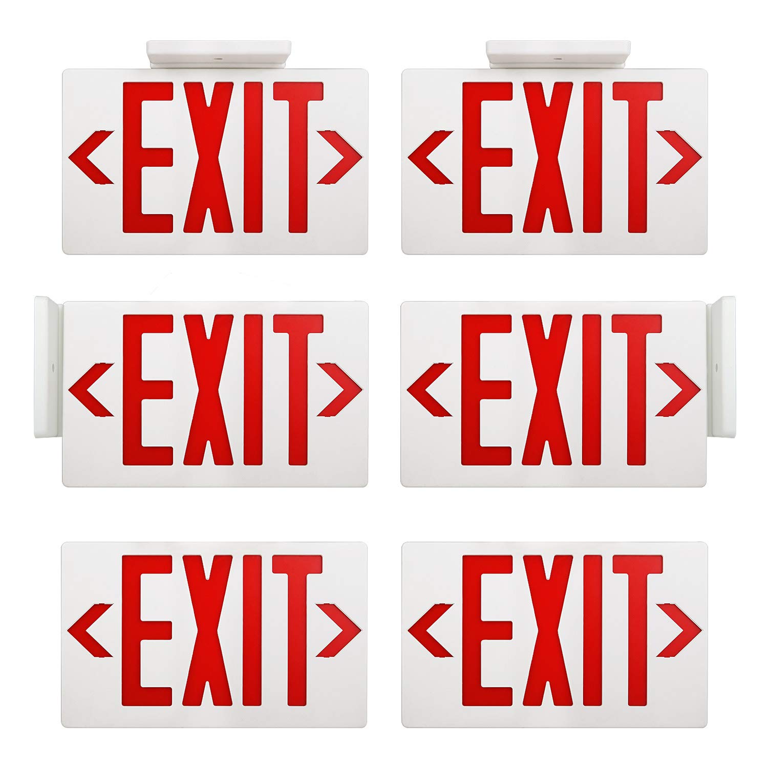 AKT LIGHTING Emergency Exit Sign, Double Face Commercial LED Emergency Exit Lighting with Back-Up Battery Exit Light Combo for Hallways UL Certificated(Red, 6 Pack)