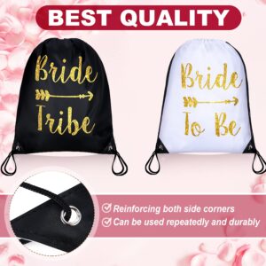 Maitys 12 Pieces Bride Drawstring Bags Bachelorette Party Drawstring Backpacks for Bridal Shower Wedding Party Bridesmaids Supplies Gift Bag (Black)