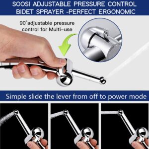 Handheld Bidet Sprayer for Toilet,Soosi 90°Precision Pressure Control (Jet/Soft) Spray Hand Held Bidet for Toilet Baby Cloth Diaper Sprayer Brass Valve Core w/Ceramic Disk Seals Wall&Toilet Mount