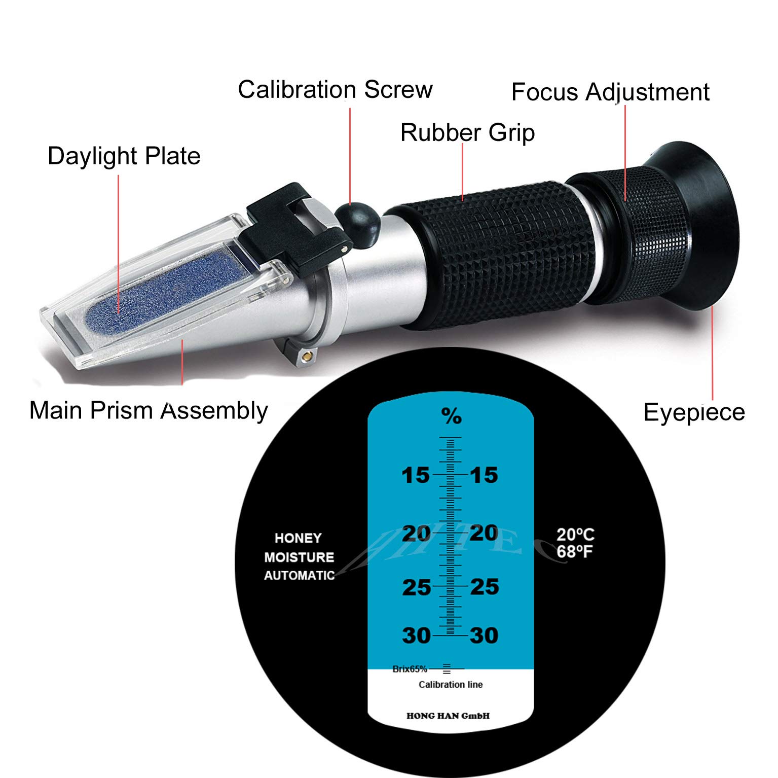 TRZ Honey Refractometer Moisture 12 to 30%，Designed for The Inspection of Moisture Content of Honey