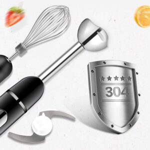 Immersion Hand Blender,4-in-1 Food Stick Mixer,500 Watt,8-Speed,with 860 ml Food Processor Chopper,600 ml Beaker,Egg Whisk