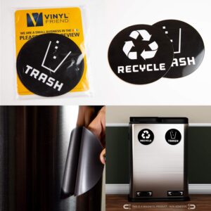 Recycle Trash Sticker Magnets for Kitchen Trash cans and Recycle Bins - 4in Circle - Combo for Garbage cans and Recycle Bins (Black - Magnetic)