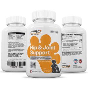 hip & joint supplement- improves mobility, joint flexibility, & arthritis pain relief. powerful ingredients turmeric, chondroitin, glucosamine & msm. soft chewable bacon flavor tablet for dogs & cats.