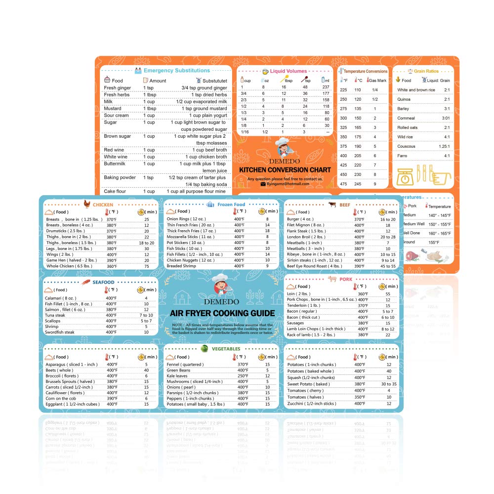 Air Fryer Cooking Time Chart + Kitchen Conversion Chart, Magnetic Sticker, Quick Reference Guide, Conversion Chart for weights, Measures, Temperatures and Volume, Must-Have Air Fryer Accessories