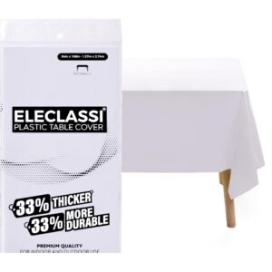 eleclassi white 12 pack premium disposable plastic tablecloth 54 x 108 in - plastic table cloth disposable tablecloth for 6 or 8 foot rectangle tables