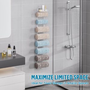 Wall Mount Metal Wire Towel Storage Shelf Organizer Rack Holder with 9 Compartments, Shelves for Bathroom Towels Towel Rack Holder Wall Mount Towel Holder Towel Rack Towel Rack Organizer White