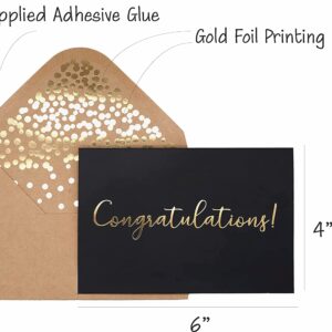 50 Pack Congratulations Card – Elegant Greeting Cards With ‘’Congratulations’’ Embossed In Gold Foil Letters – For Engagement, Graduation, Wedding - 52 Kraft Envelopes Included - 4" x 6" (Black)