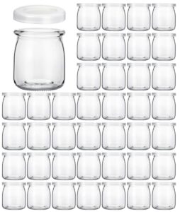 kamota glass jars, 40 pack 6 oz clear yogurt jars with pe lids, glass pudding jars yogurt jars ideal for jam, honey, wedding favors, shower favors(200ml)