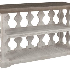 Signature Design by Ashley Havalance Farmhouse Sofa Table with 2 Fixed Storage Shelves, Gray & White with Weathered Finish