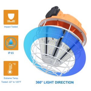 NS 150W LED Temporary Work Light Fixture, 24750LM Linkable Daylight White 5,000K Portable Hanging Lamp Jobsite Lighting Stainless Steel Protective Cover for Outdoor Construction High Bay Warehouse