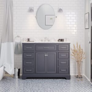 aria 48-inch bathroom vanity (carrara/weathered gray): includes weathered gray cabinet with authentic italian carrara marble countertop and white ceramic sink