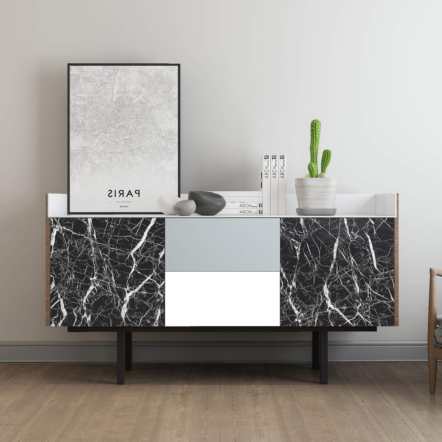 Livelynine Black Marble Wallpaper for Kitchen Counter Top Black Peel and Stick Contact Paper for Countertops Waterproof Desk Dresser Table Cover Sticker Renter Friendly Countertop Vinyl Wrap 15.8x78.8