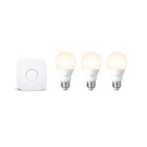 philips hue white led smart light bulb starter kit, 3 a19 smart bulbs & 1 hue hub, (works with alexa, apple homekit, and google assistant)