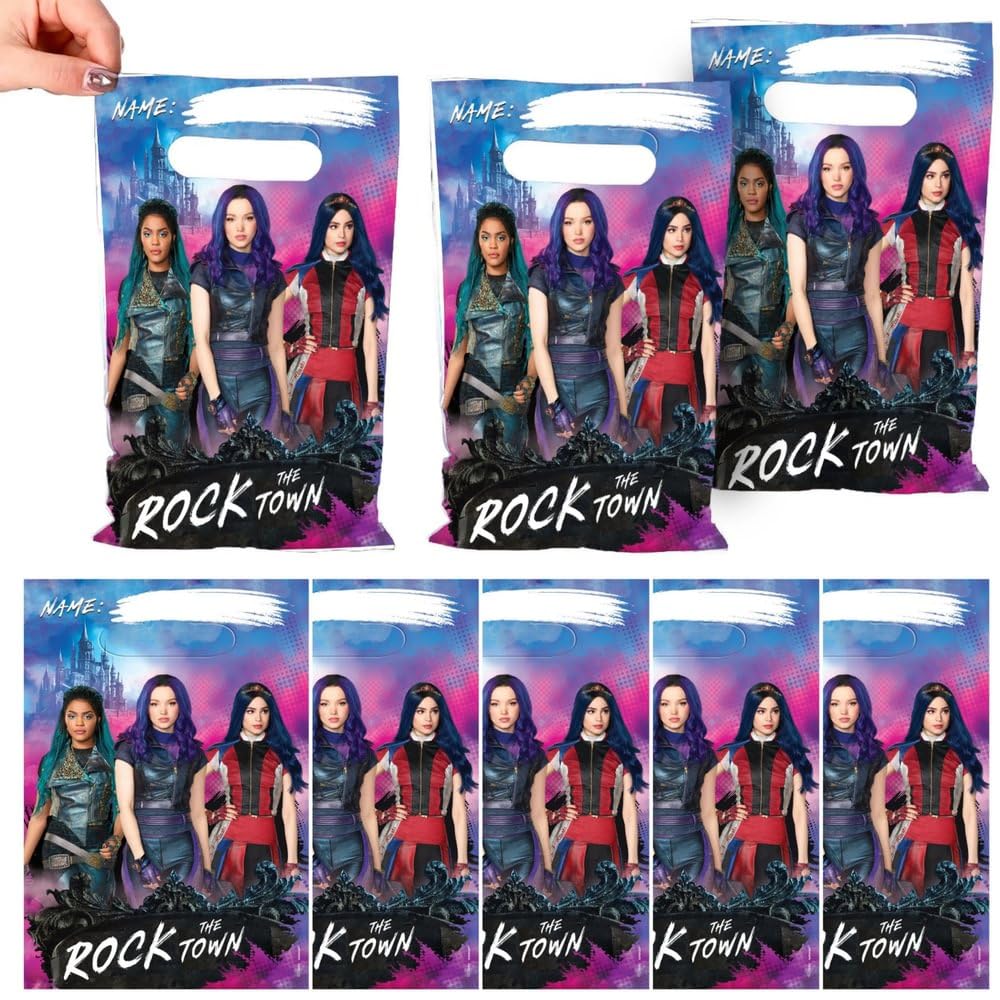 Disney Fun & Adorable Descendants 3 Multicolor Folded Loot Bag - 9" x 6.5" (Pack of 8) - Great Party Bags For Kids Themed Parties & Events