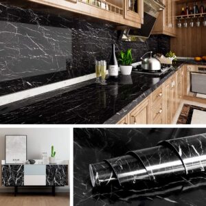 livelynine black marble wallpaper for kitchen counter top black peel and stick contact paper for countertops waterproof desk dresser table cover sticker renter friendly countertop vinyl wrap 15.8x78.8