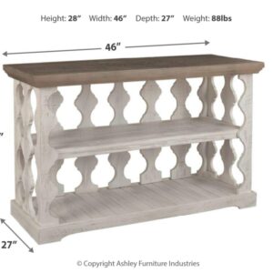 Signature Design by Ashley Havalance Farmhouse Sofa Table with 2 Fixed Storage Shelves, Gray & White with Weathered Finish