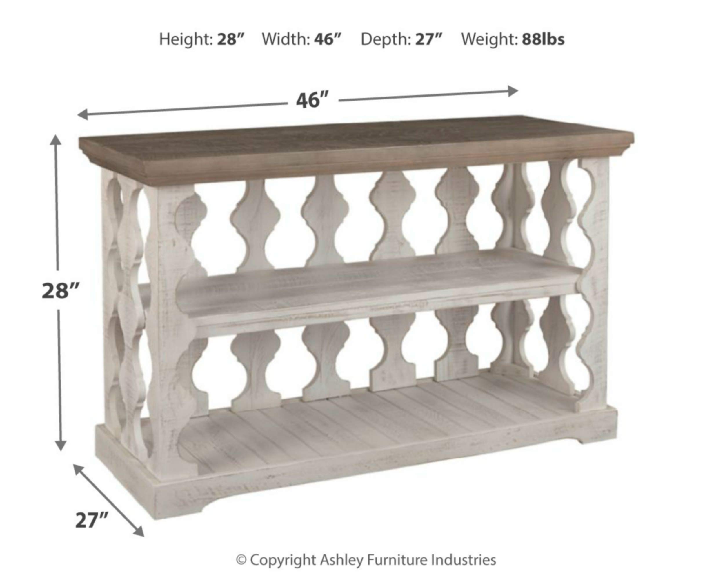 Signature Design by Ashley Havalance Farmhouse Sofa Table with 2 Fixed Storage Shelves, Gray & White with Weathered Finish