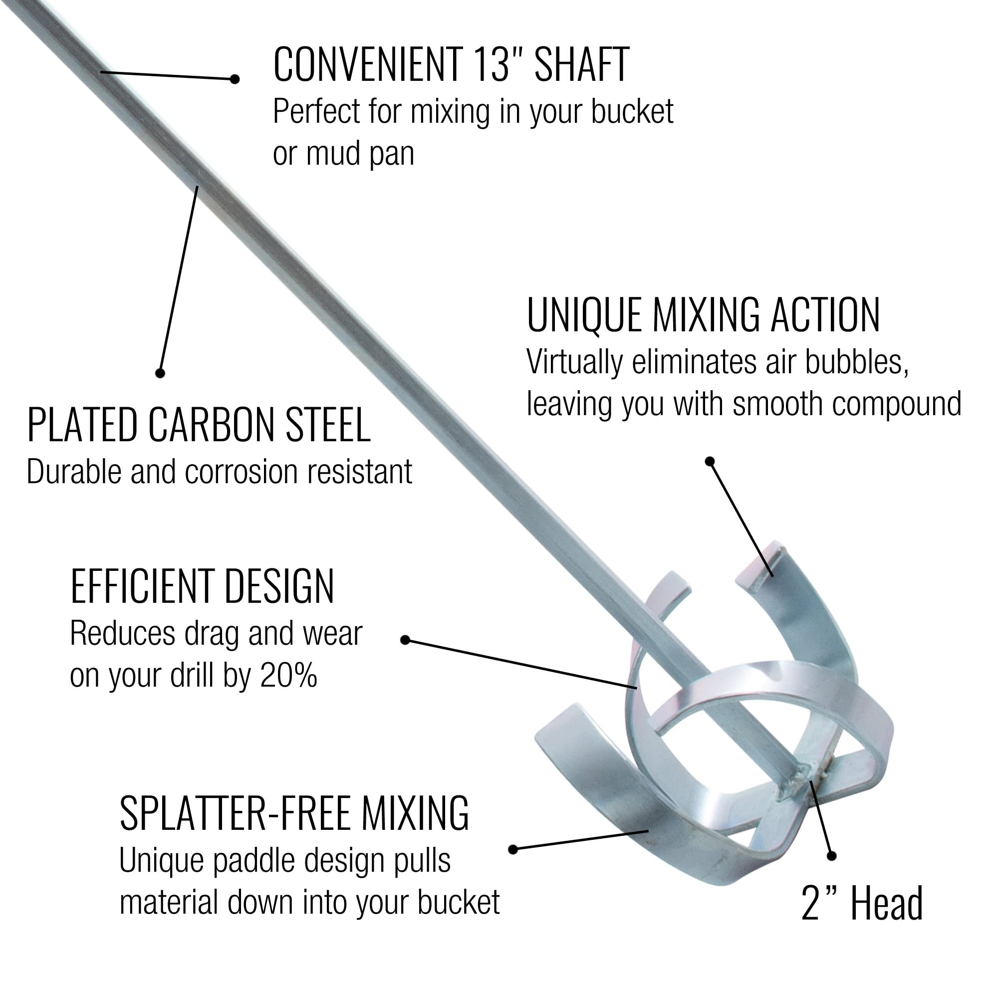 13" Paint & Drywall Mud Mixer - LEVEL5 | 13" Shaft, 2" Head | Pro-Grade | in-Hand Drill Attachment Paddle | 5-293