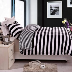 ntbay 2 pieces duvet cover set twin size for kids, reversible zipper comforter cover with 4 corner ties and 1 pillow sham, soft brushed microfiber duvet cover set with black and white stripe printed