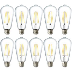 sunco 10 pack 60w vintage led edison bulbs equivalent 8.5w cri92 800 lumens, dimmable st64 filament 3000k warm white e26 medium base light bulbs high brightness clear glass waterproof ul