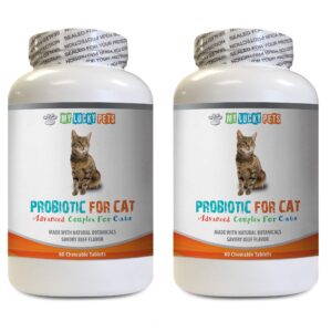 MY LUCKY PETS LLC cat Products for Bad Breath - CAT PROBIOTICS - Advanced Natural Digestive AID Formula - GET RID of Bad Breath and Stop Diarrhea - cat Digestive enzymes - 2 Bottles (120 Treats)