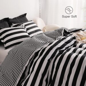 NTBAY 2 Pieces Duvet Cover Set Twin Size for Kids, Reversible Zipper Comforter Cover with 4 Corner Ties and 1 Pillow Sham, Soft Brushed Microfiber Duvet Cover Set with Black and White Stripe Printed