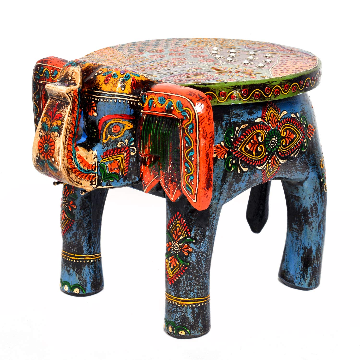 Eurasia Natural Wood with Stone Home Decor Antique Stool Elephant Shape Decorative Baby Sitter Stool 8"