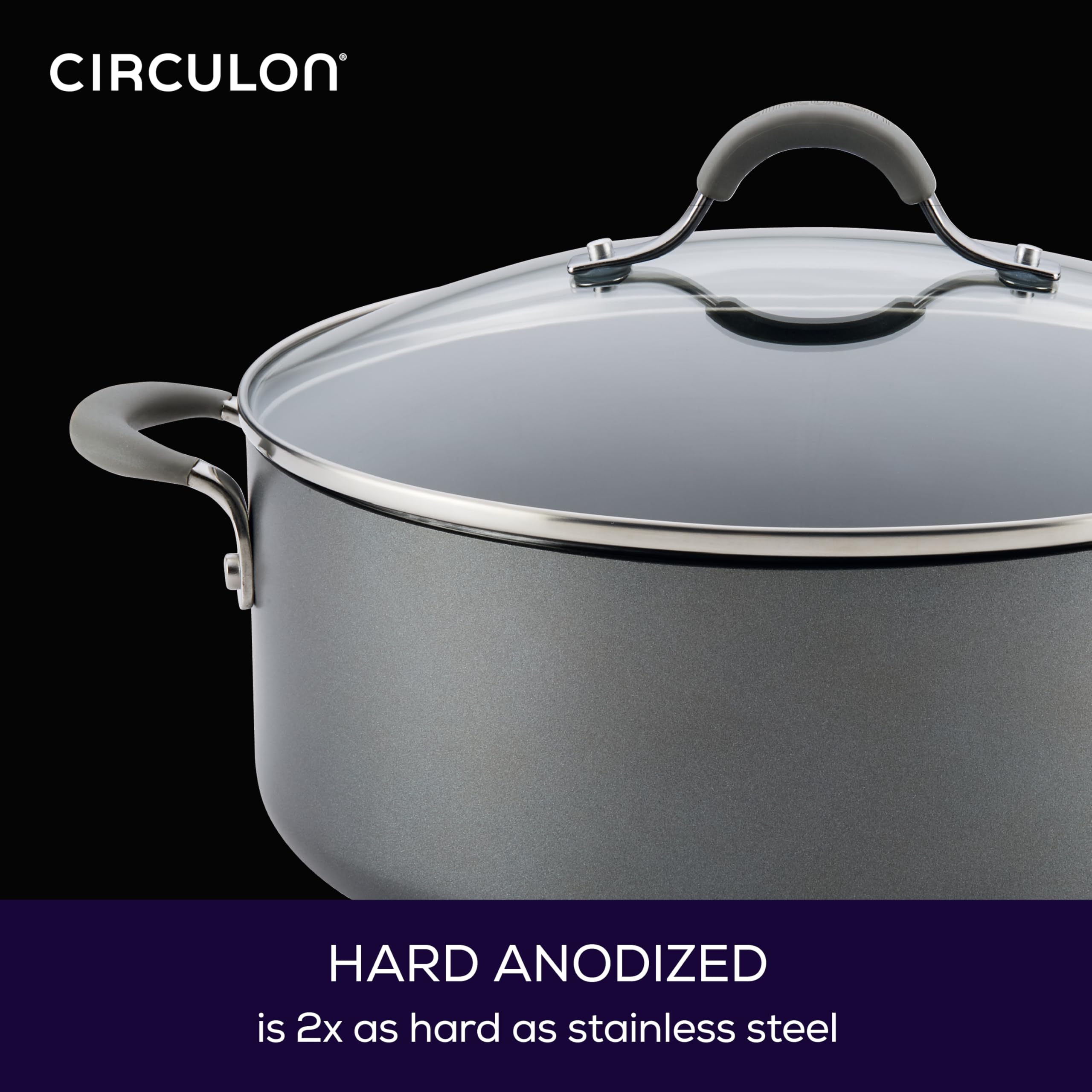 Circulon 84569 Elementum Hard Anodized Nonstick Stock Pot / Stockpot with Lid - 7.5 Quart, Gray