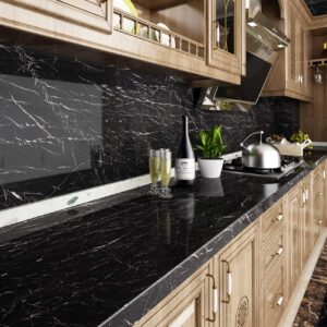 Livelynine Black Marble Wallpaper for Kitchen Counter Top Black Peel and Stick Contact Paper for Countertops Waterproof Desk Dresser Table Cover Sticker Renter Friendly Countertop Vinyl Wrap 15.8x78.8