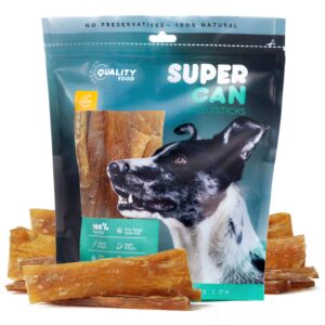 supercan bully sticks beef tendon chews for dogs (6'' backstrap sticks: 25 count) | natural farm raised cattle treats | long lasting as bully sticks | promoting healthy joints