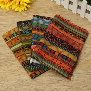 hapyly pack of 4 assorted cotton and hemp pre-cut cotton fat quarters quilt cloth fabric patchwork craft for sewing 50x70cm (multi-color)