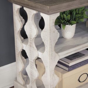 Signature Design by Ashley Havalance Farmhouse Sofa Table with 2 Fixed Storage Shelves, Gray & White with Weathered Finish