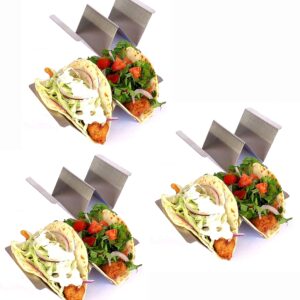 6 Pack Restaurant Taco Holders - Taco Holders -With Free Recipe Ideas - Taco Stand - Taco Rack - Stainless Steel Taco Holder (6 Pack with handles)