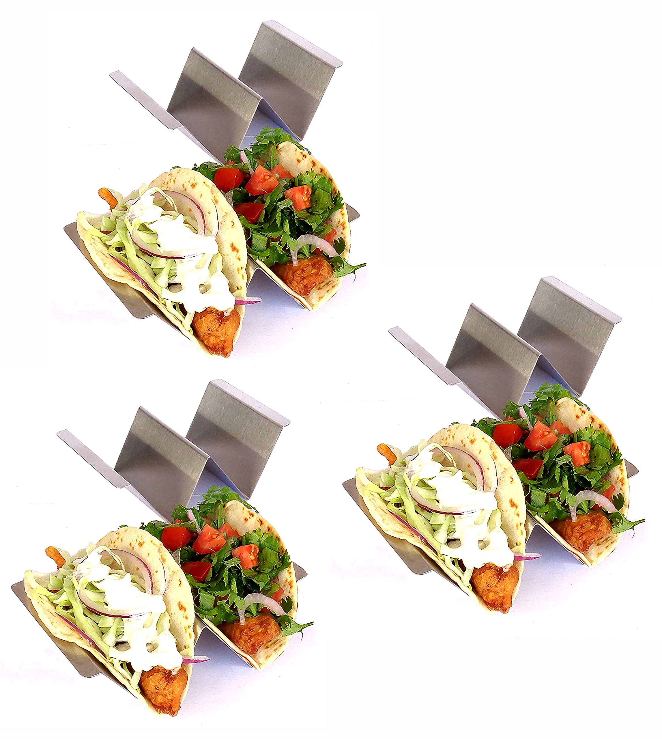 6 Pack Restaurant Taco Holders - Taco Holders -With Free Recipe Ideas - Taco Stand - Taco Rack - Stainless Steel Taco Holder (6 Pack with handles)