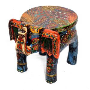 Eurasia Natural Wood with Stone Home Decor Antique Stool Elephant Shape Decorative Baby Sitter Stool 8"