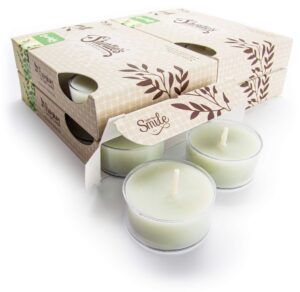 eucalyptus leaf premium tealight candles bulk pack - highly scented with essential & natural oils - 24 green tea lights - beautiful candlelight - made in the usa - fresh & clean collection