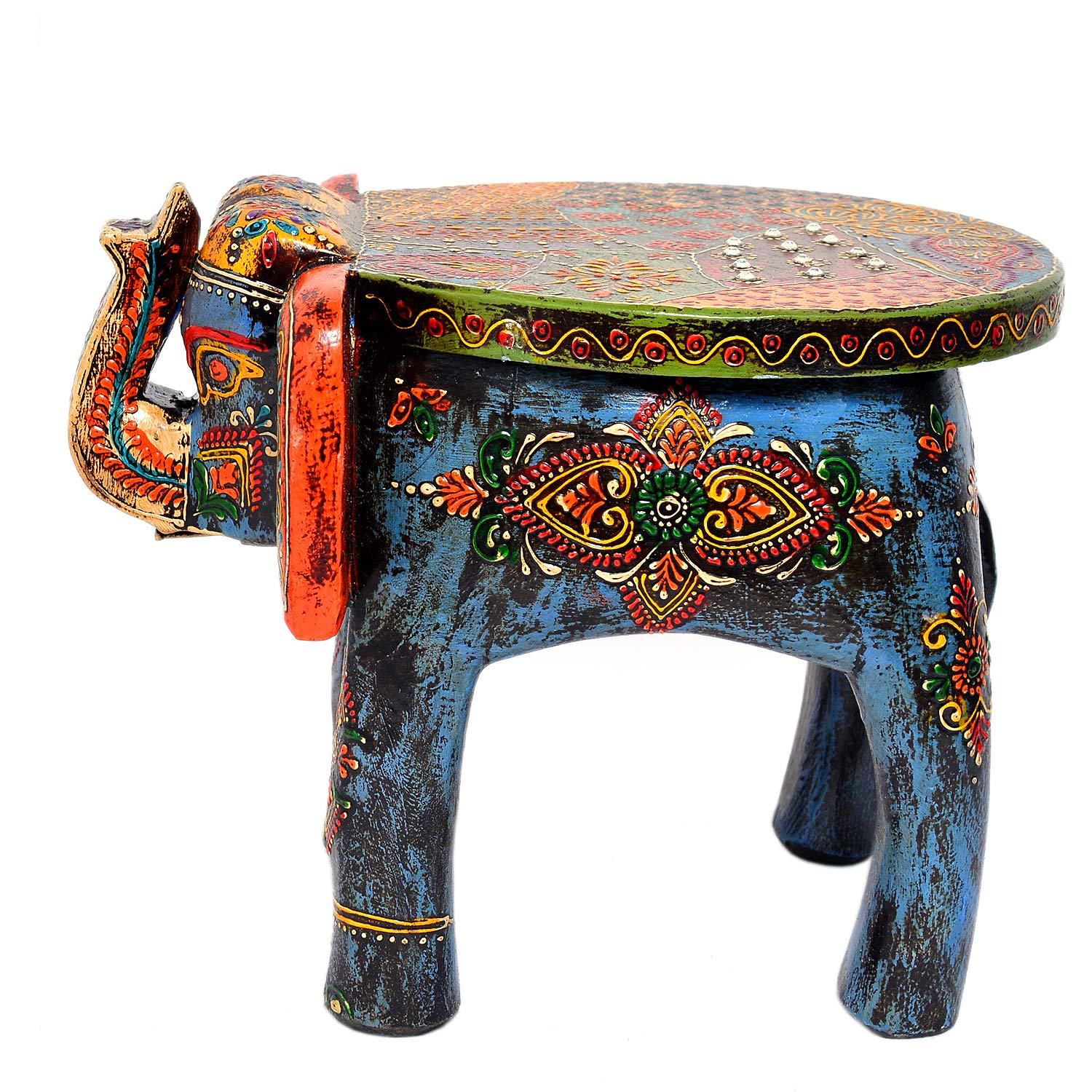 Eurasia Natural Wood with Stone Home Decor Antique Stool Elephant Shape Decorative Baby Sitter Stool 8"