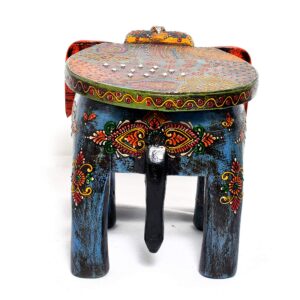 Eurasia Natural Wood with Stone Home Decor Antique Stool Elephant Shape Decorative Baby Sitter Stool 8"