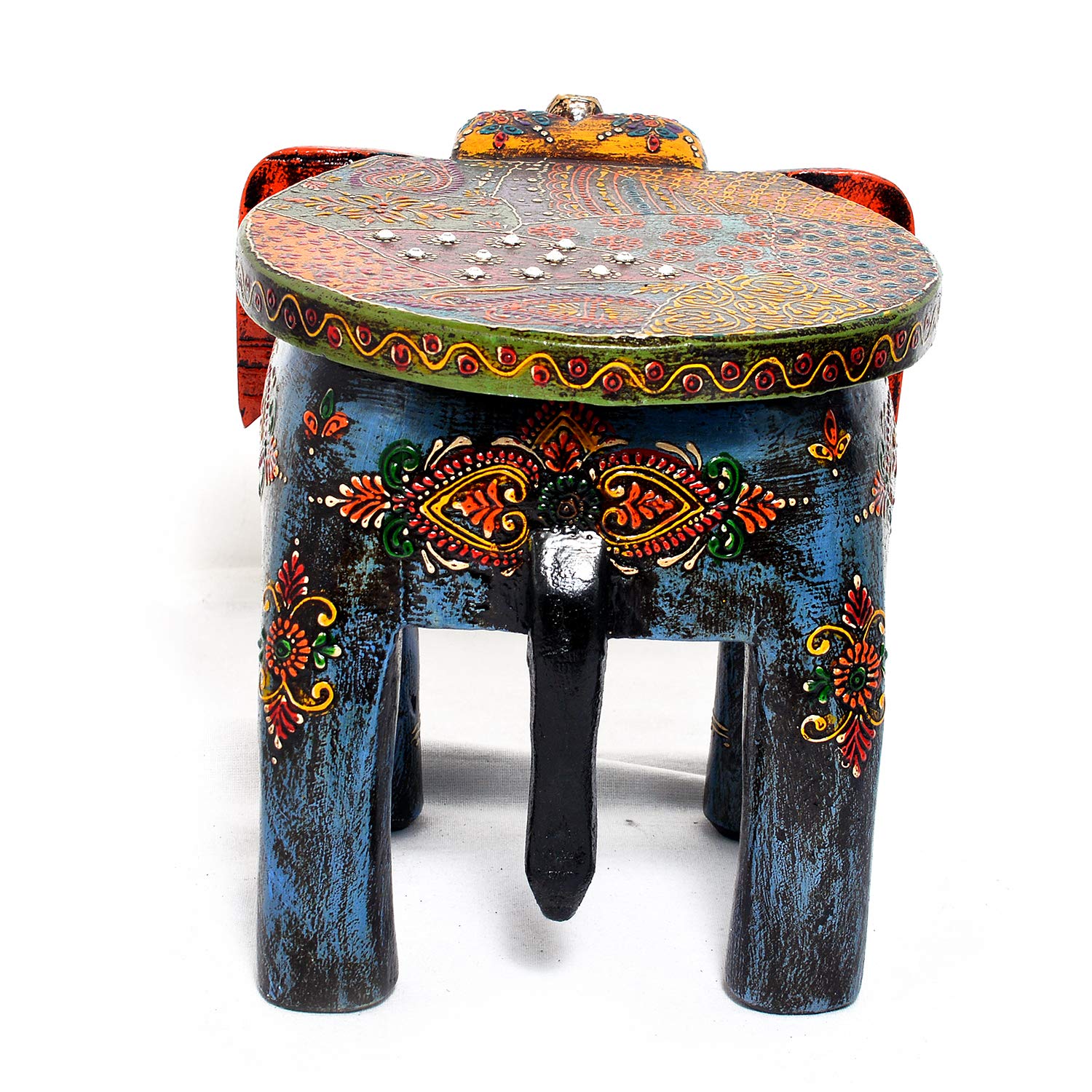 Eurasia Natural Wood with Stone Home Decor Antique Stool Elephant Shape Decorative Baby Sitter Stool 8"