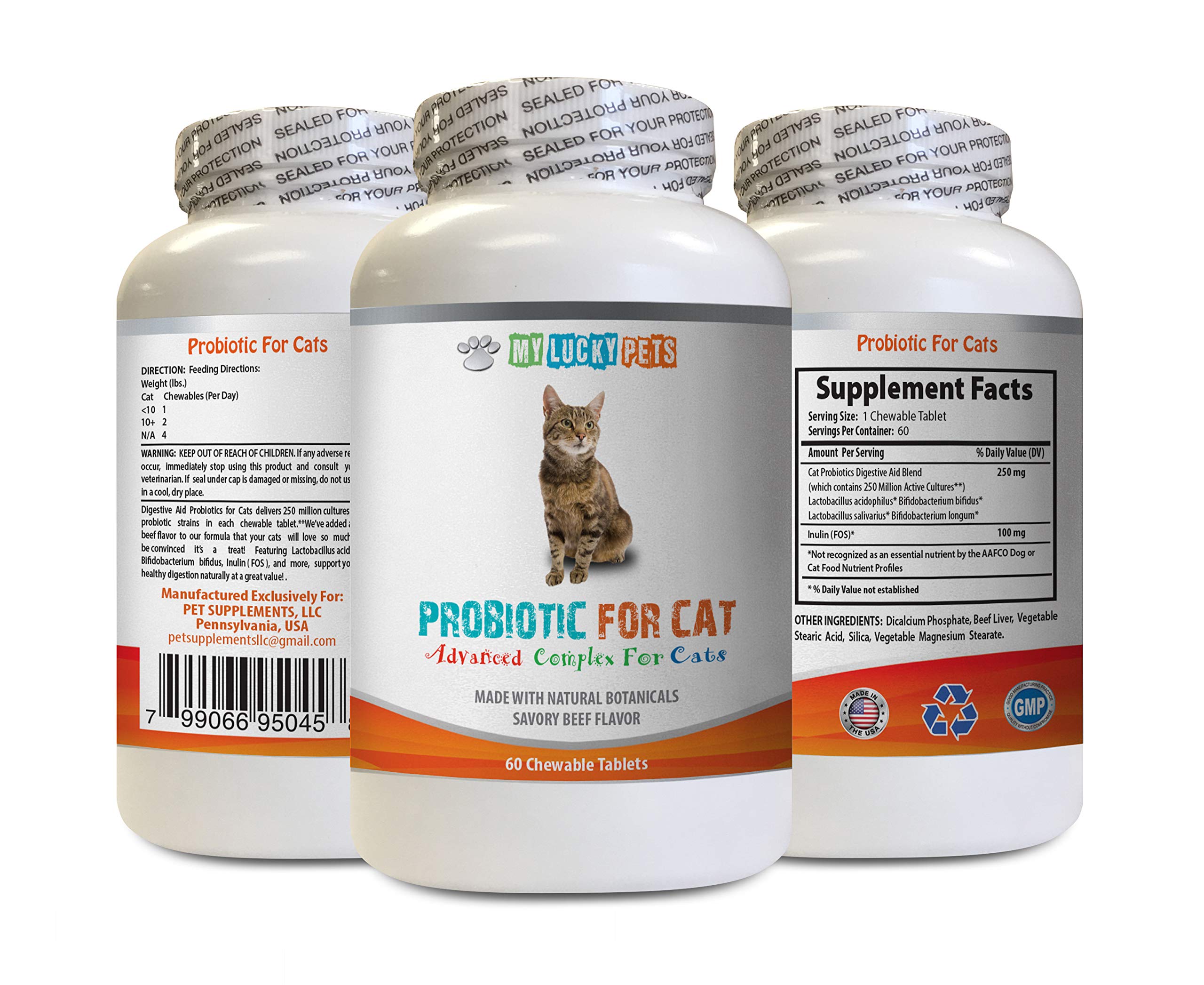 MY LUCKY PETS LLC cat probiotic prebiotic - CAT PROBIOTICS - Advanced Natural Digestive AID Formula - GET RID of Bad Breath and Stop Diarrhea - cat Treats for Digestion - 1 Bottle (60 Treats)