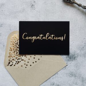 50 Pack Congratulations Card – Elegant Greeting Cards With ‘’Congratulations’’ Embossed In Gold Foil Letters – For Engagement, Graduation, Wedding - 52 Kraft Envelopes Included - 4" x 6" (Black)