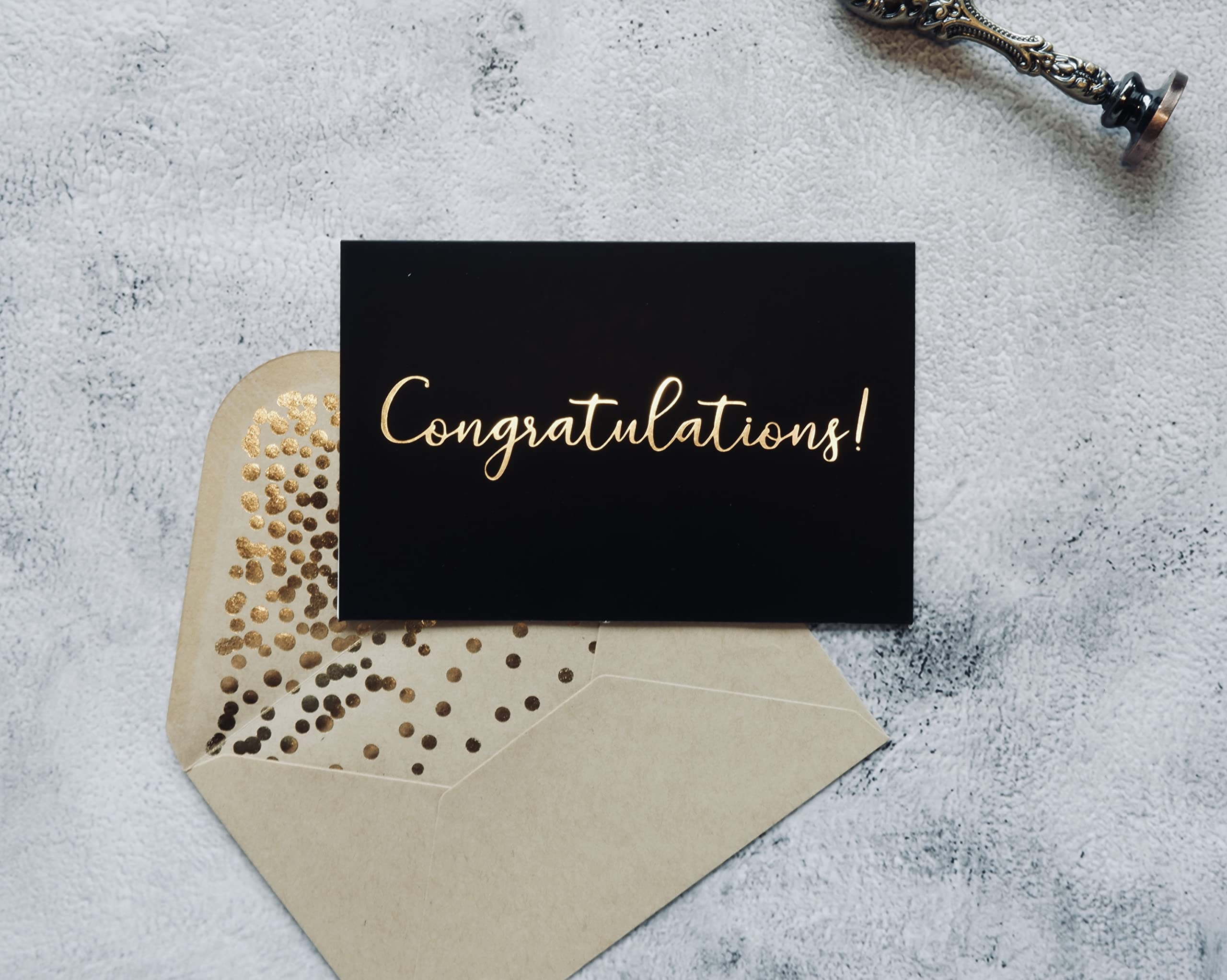 50 Pack Congratulations Card – Elegant Greeting Cards With ‘’Congratulations’’ Embossed In Gold Foil Letters – For Engagement, Graduation, Wedding - 52 Kraft Envelopes Included - 4" x 6" (Black)